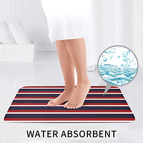 Kuroseha Red White Navy Blue Stripes Nautical Stripe Bathroom Rugs, Ultra Soft Non Slip and Absorbent, Velvet Memory Foam Bath Mat. 3 Piece Bathroom Rug