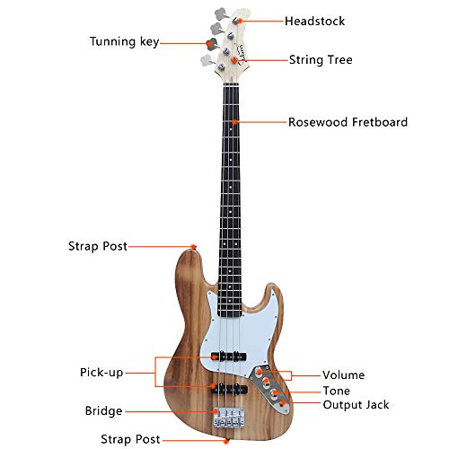 Glarry Gjazz Electric Bass Guitar 4 String Full Size for Beginner Right Hand with Shoulder Strap, Wrench Tool, Power Line and Bag (Burly Wood)