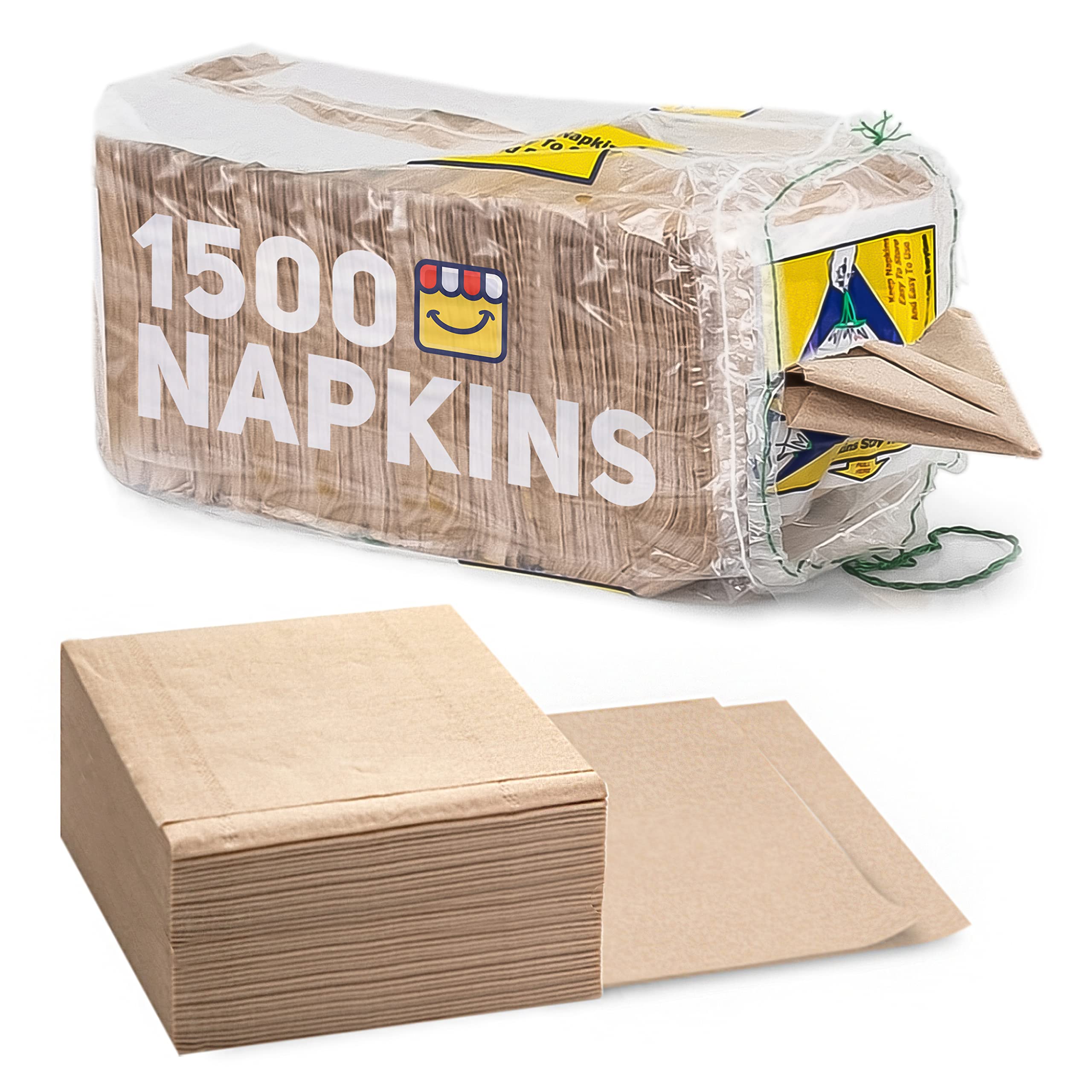 (1500-Pack) Brown Napkins - Bulk Unbleached, Natural & Rustic Kraft Paper Napkins - Eco-Conscious Disposable Kitchen Tissue Supplies for Home, Parties, Restaurant, BBQ - 12x12” Unfolded