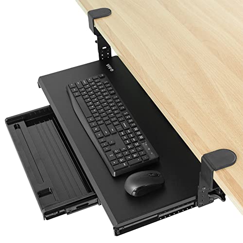 VIVO Large Height Adjustable Keyboard Tray, Under Desk Pull Out Platform, Pencil Drawer, Sturdy C Clamp Mount, 27 (33 Including Clamps) x 11 inch Slide-Out Tray Storage Drawer, Black, MOUNT-KB05-4DH