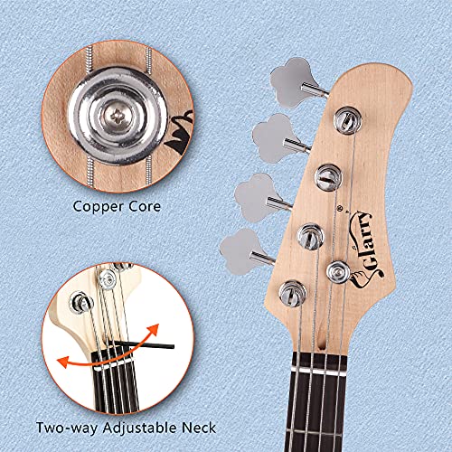 Glarry Gjazz Electric Bass Guitar 4 String Full Size for Beginner Right Hand with Shoulder Strap, Wrench Tool, Power Line and Bag (Burly Wood)