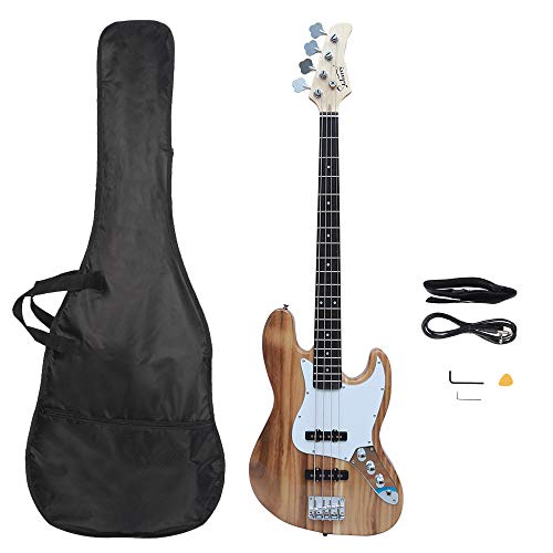Glarry Gjazz Electric Bass Guitar 4 String Full Size for Beginner Right Hand with Shoulder Strap, Wrench Tool, Power Line and Bag (Burly Wood)