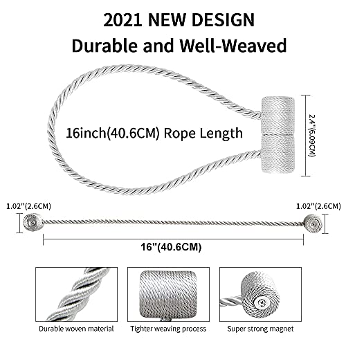 2 Pack Magnetic Curtain Tiebacks Holdbacks Upgraded Stronger Magnet 16 Inch Outdoor Elegant Decorative Clips Tiebacks for Drapes for Home Office Window Treatment (Olive)