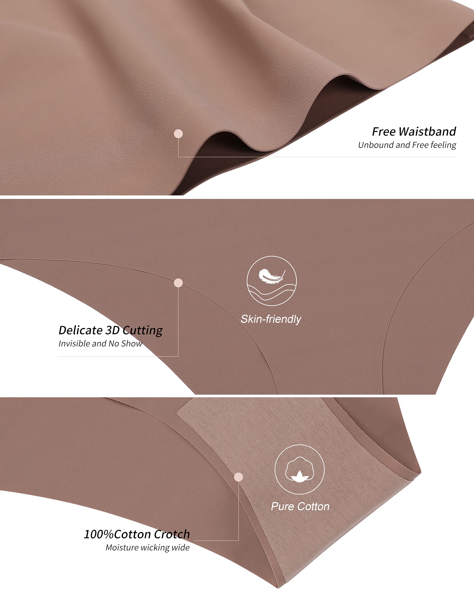 DEANGELMON Seamless Underwear for Women No Show Bikini Panties Comfortable Stretch Invisible Ladies Hipster Briefs 6 Pack Medium