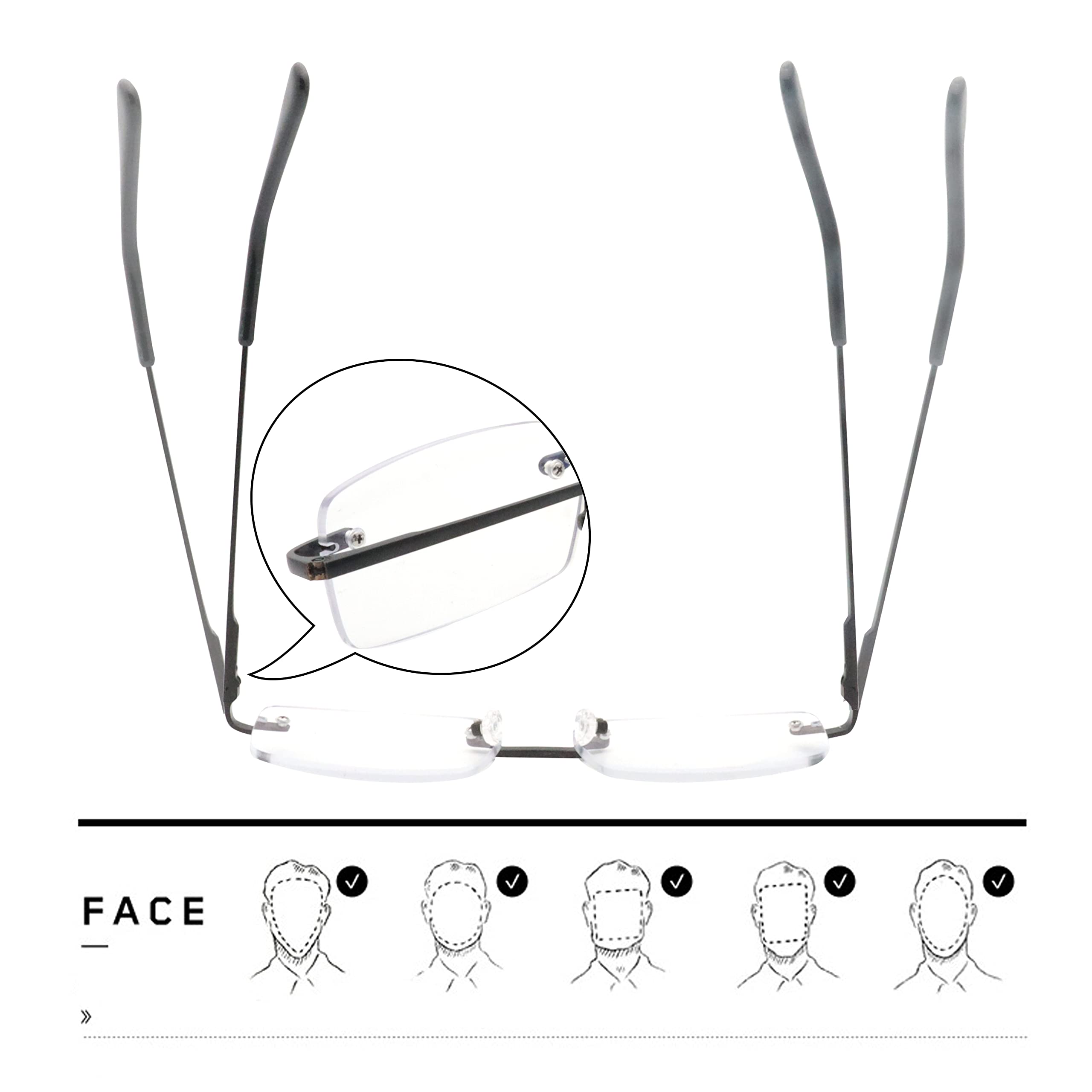 HIYANJN Frameless Reading Glasses Blue Light Blocking Rimless Computer Reader For men Lightweight Eyeglasses(3-Pack,1.50)