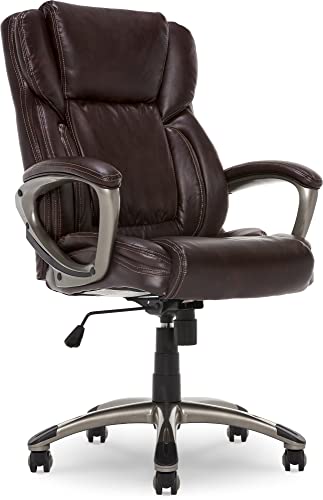 Serta Executive Office Adjustable Ergonomic Computer Chair with Layered Body Pillows, Waterfall Seat Edge, Bonded Leather, High-Back, Brown