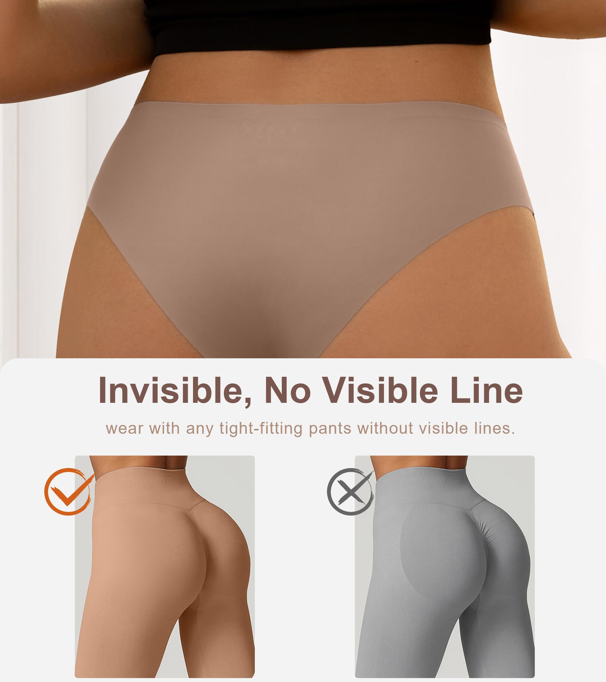 DEANGELMON Seamless Underwear for Women No Show Bikini Panties Comfortable Stretch Invisible Ladies Hipster Briefs 6 Pack Medium