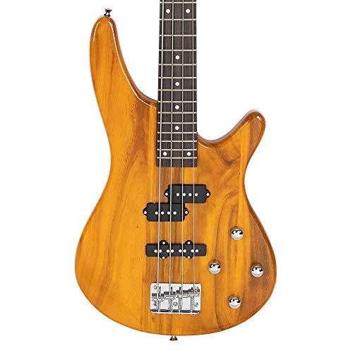 Kcelarec Electric Bass Guitar Full Size 4 String Exquisite Stylish Bass with Power Line and Wrench Tool (Yellow)