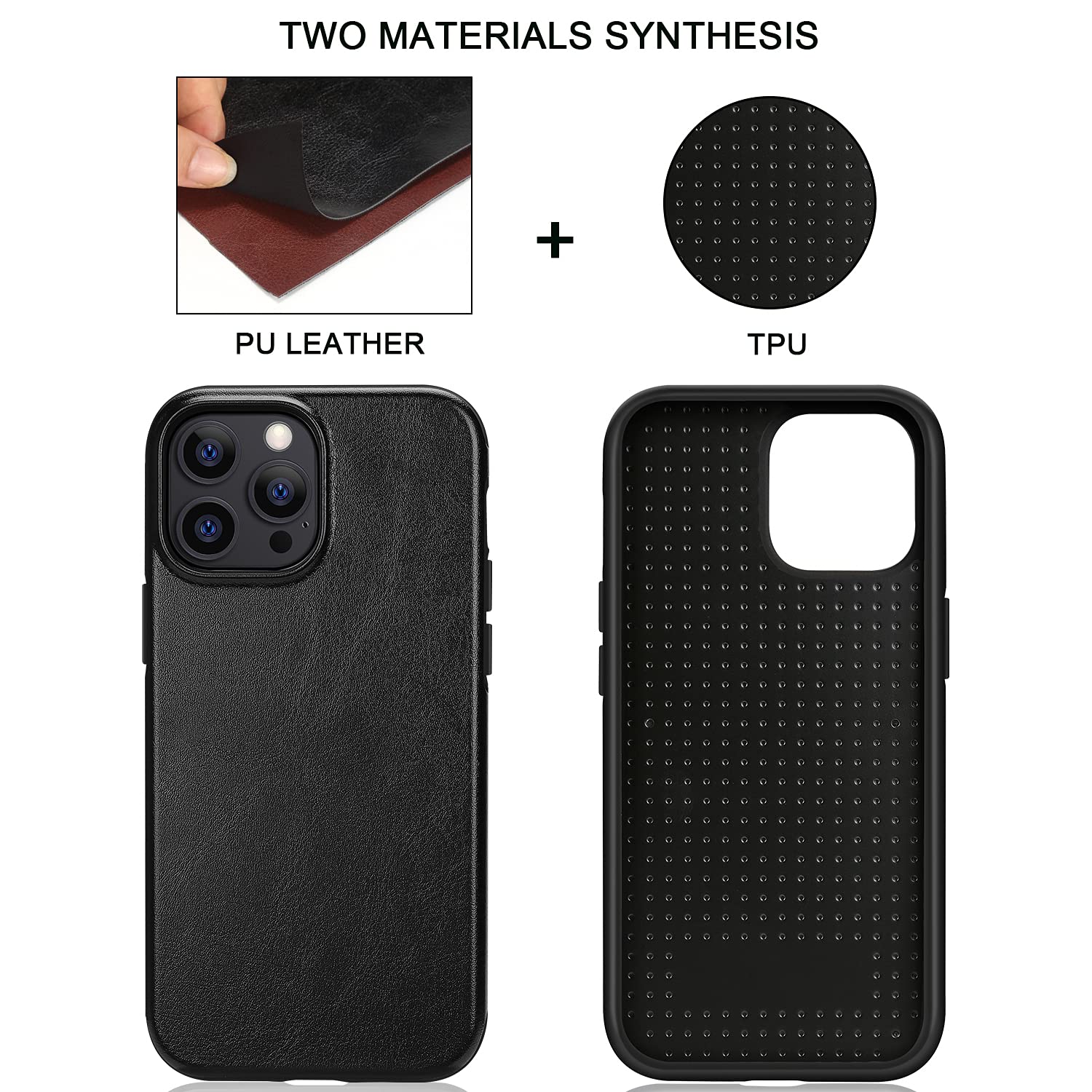 TENDLIN Compatible with iPhone 13 Pro Max Case Premium Leather TPU Hybrid Case Compatible for iPhone 13 Pro Max 6.7-inch Released in 2021 (Black)