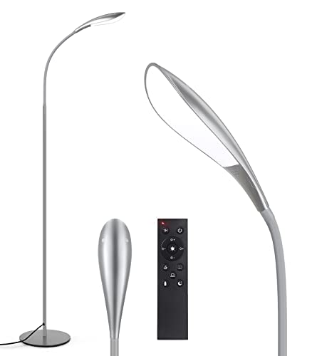 OUTON LED Floor Lamp, 12W 1080LM, Dimmable Adjustable Gooseneck Standing Lamp with 4 Color Temperature, Remote & Touch Control, 1H Timer, Memory Function for Reading Living Room Bedroom Office (Gray)