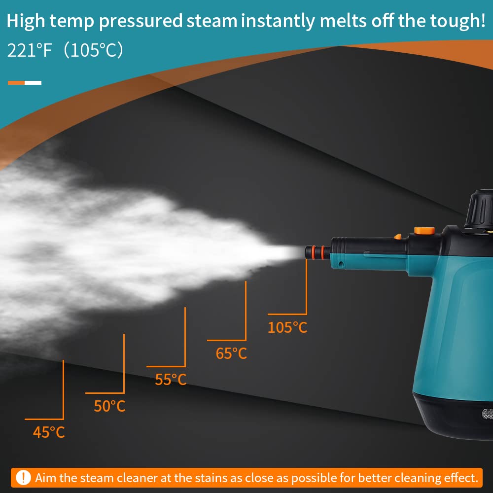 Handheld Steam Cleaner for Home Use, with Steam Lock Button & 10-Piece Accessory Set, Pressurized Steam Cleaner Hand Held, Portable Steamer for Cleaning Car, Tile Grout, Upholstery, Furniture, Shower