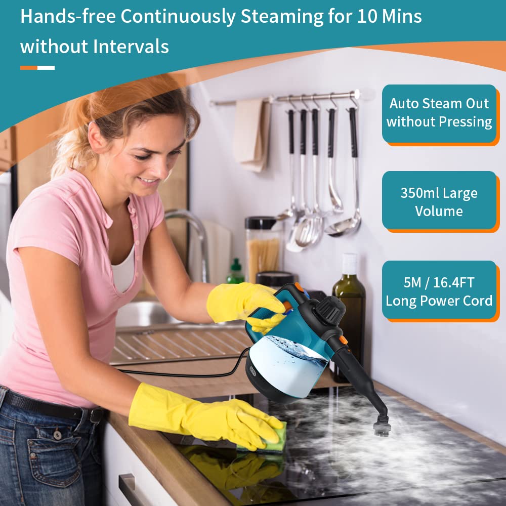Handheld Steam Cleaner for Home Use, with Steam Lock Button & 10-Piece Accessory Set, Pressurized Steam Cleaner Hand Held, Portable Steamer for Cleaning Car, Tile Grout, Upholstery, Furniture, Shower