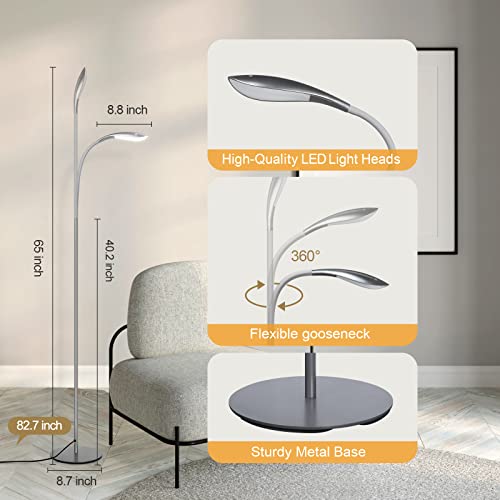 OUTON LED Floor Lamp, 12W 1080LM, Dimmable Adjustable Gooseneck Standing Lamp with 4 Color Temperature, Remote & Touch Control, 1H Timer, Memory Function for Reading Living Room Bedroom Office (Gray)
