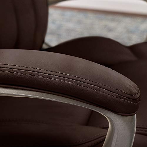 Serta Executive Office Adjustable Ergonomic Computer Chair with Layered Body Pillows, Waterfall Seat Edge, Bonded Leather, High-Back, Brown