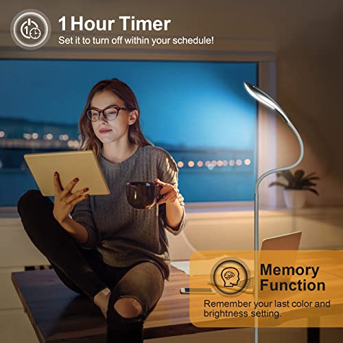 OUTON LED Floor Lamp, 12W 1080LM, Dimmable Adjustable Gooseneck Standing Lamp with 4 Color Temperature, Remote & Touch Control, 1H Timer, Memory Function for Reading Living Room Bedroom Office (Gray)