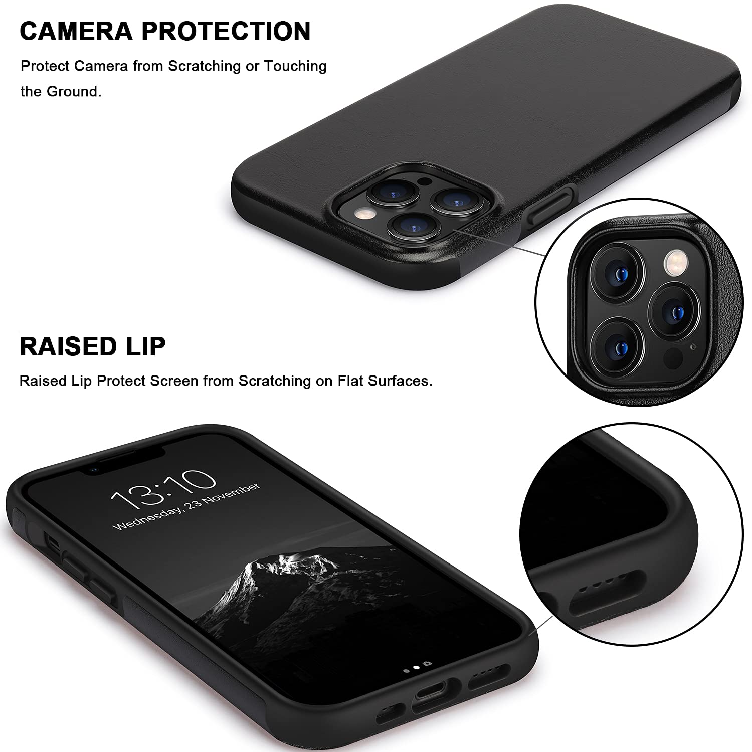 TENDLIN Compatible with iPhone 13 Pro Max Case Premium Leather TPU Hybrid Case Compatible for iPhone 13 Pro Max 6.7-inch Released in 2021 (Black)