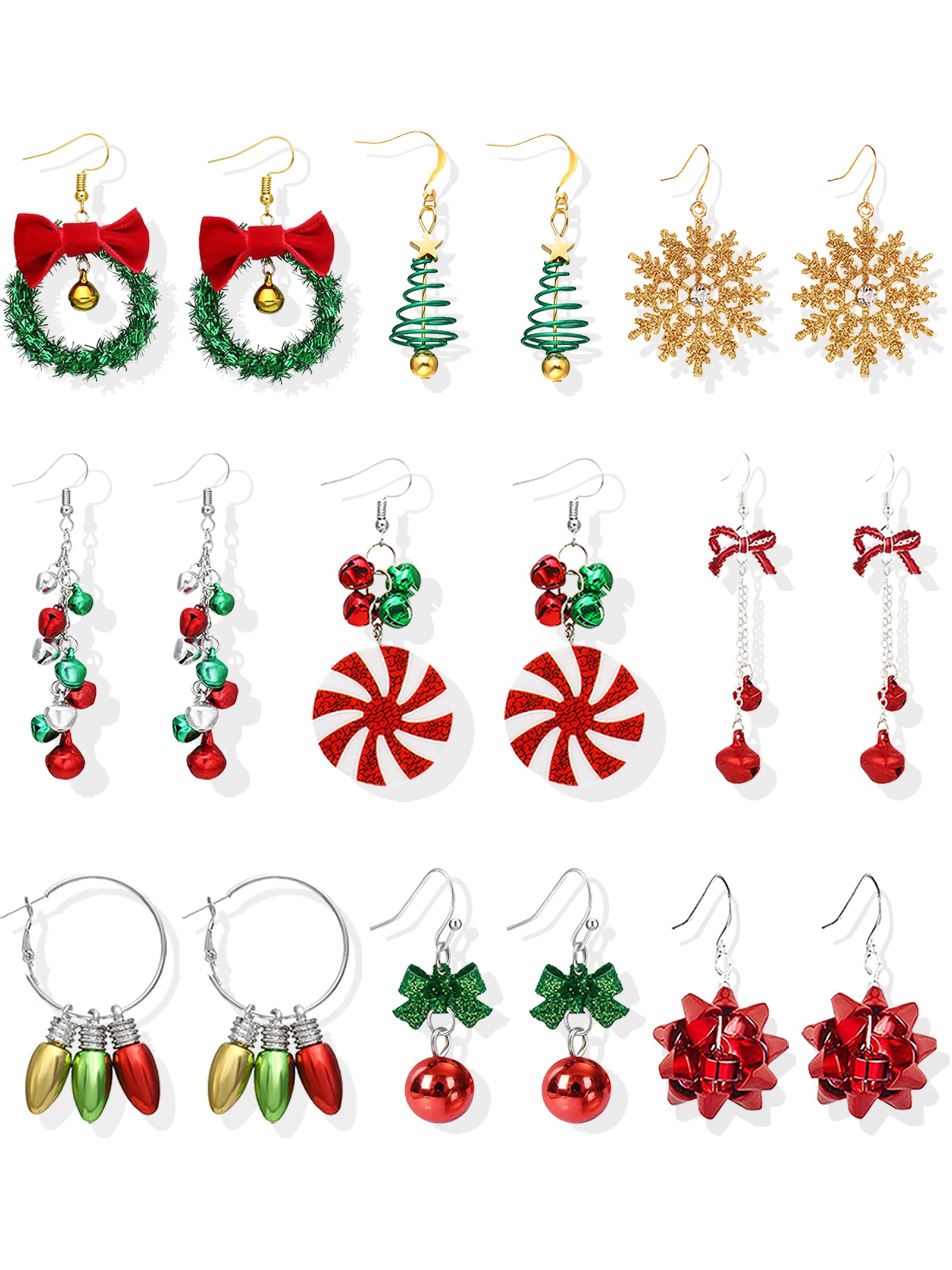Christmas Earrings for Women Xmas Holiday Dangle Earring Christmas Tree Snowflake Bell Reindeer Stud Earrings Jewelry Costume Outfit Accessories