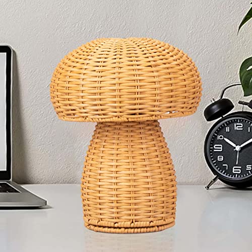 COOSA Rattan Table Lamp, Mushroom Beside Table Lamp, Pure Hand Weaving,Wicker Desktop Nightstand Lamp Accent Lamp for Home Office,Art Decor,Handicraft House Warmging Gift(Bulb Not Included)…