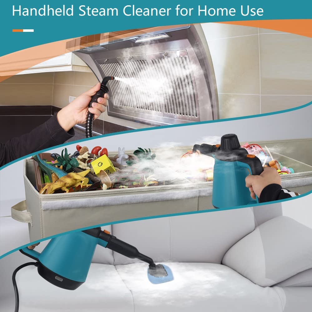 Handheld Steam Cleaner for Home Use, with Steam Lock Button & 10-Piece Accessory Set, Pressurized Steam Cleaner Hand Held, Portable Steamer for Cleaning Car, Tile Grout, Upholstery, Furniture, Shower