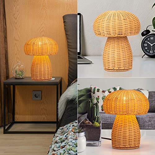 COOSA Rattan Table Lamp, Mushroom Beside Table Lamp, Pure Hand Weaving,Wicker Desktop Nightstand Lamp Accent Lamp for Home Office,Art Decor,Handicraft House Warmging Gift(Bulb Not Included)…