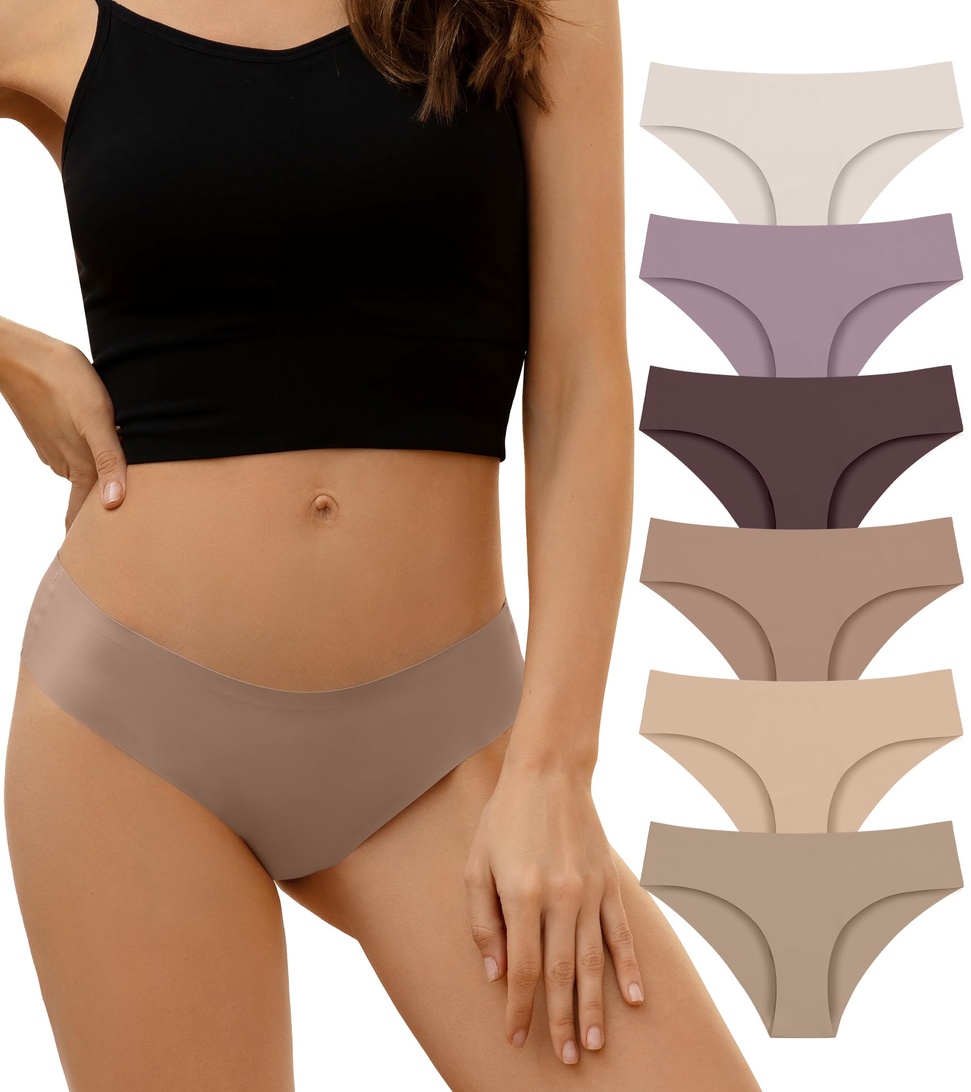 DEANGELMON Seamless Underwear for Women No Show Bikini Panties Comfortable Stretch Invisible Ladies Hipster Briefs 6 Pack Medium