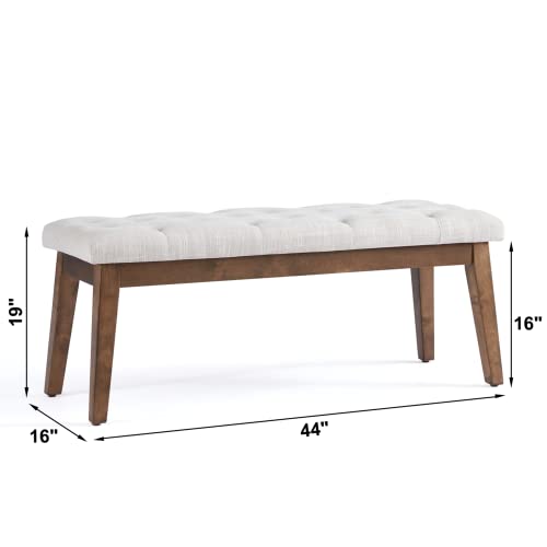 HUIMO Button-Tufted Bench for End of Bed, Entryway Bench with Upholstered Linen Fabric, Ottoman Bench for Living Room,Dining Bench for Kitchen(Beige)