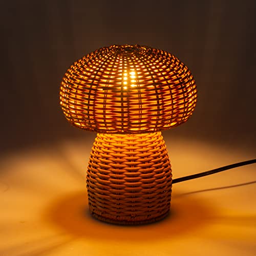 COOSA Rattan Table Lamp, Mushroom Beside Table Lamp, Pure Hand Weaving,Wicker Desktop Nightstand Lamp Accent Lamp for Home Office,Art Decor,Handicraft House Warmging Gift(Bulb Not Included)…