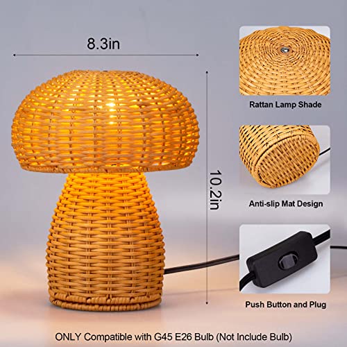 COOSA Rattan Table Lamp, Mushroom Beside Table Lamp, Pure Hand Weaving,Wicker Desktop Nightstand Lamp Accent Lamp for Home Office,Art Decor,Handicraft House Warmging Gift(Bulb Not Included)…