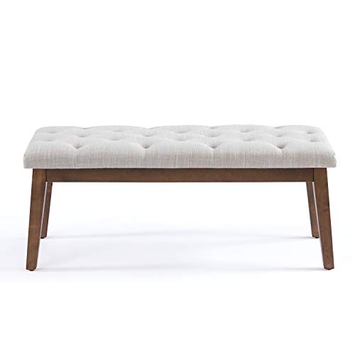 HUIMO Button-Tufted Bench for End of Bed, Entryway Bench with Upholstered Linen Fabric, Ottoman Bench for Living Room,Dining Bench for Kitchen(Beige)