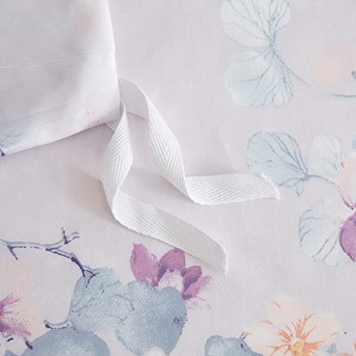 LOYOLADY Lilac Duvet Cover Set Queen Size, 3 Pieces Lightweight Soft Microfiber Bedding Comforter Cover for All Seasons (Queen, 90x90 Inches, Purple and Yellow Flower)