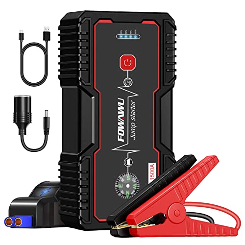 FOWAWU Car Jump Starter 1500A Peak 18000mAh Portable Jump(Up to 7.0L Gas and 5.5L Diesel), Battery Car Jump Battery Booster Pack with Smart Safety Jumper Cable, LED Light USB DC 12V Output