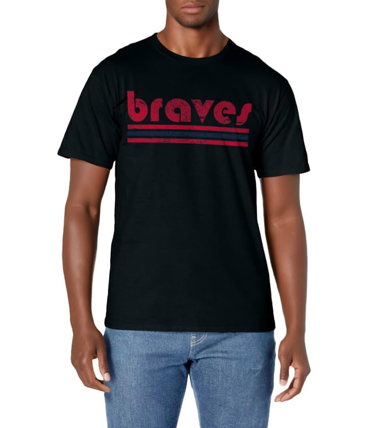 Vintage Braves Retro Three Stripe Weathered T-Shirt