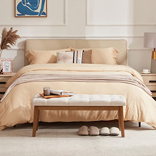 HUIMO Button-Tufted Bench for End of Bed, Entryway Bench with Upholstered Linen Fabric, Ottoman Bench for Living Room,Dining Bench for Kitchen(Beige)