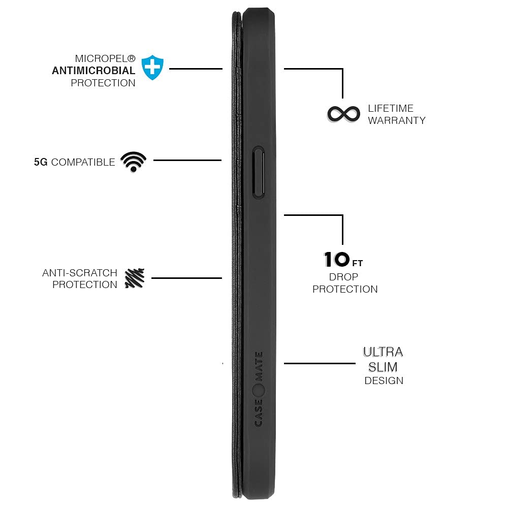 Case-Mate iPhone 13 Pro Max Case Wallet [10ft Drop Protection] [Compatible with MagSafe] Genuine Leather Black Phone Cover for iPhone 13 Pro Max with Landscape Stand and Card Holder