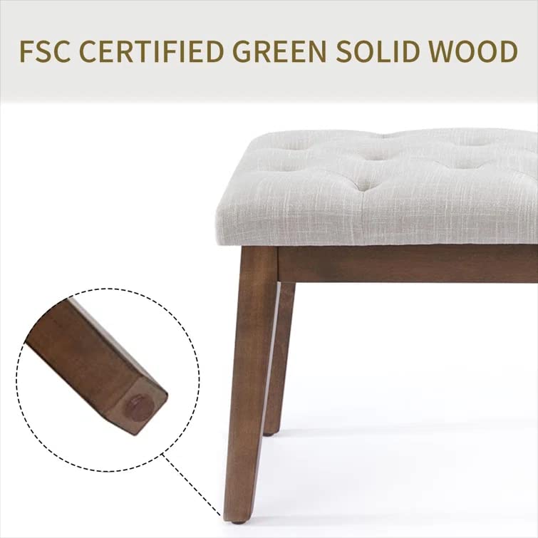 HUIMO Button-Tufted Bench for End of Bed, Entryway Bench with Upholstered Linen Fabric, Ottoman Bench for Living Room,Dining Bench for Kitchen(Beige)