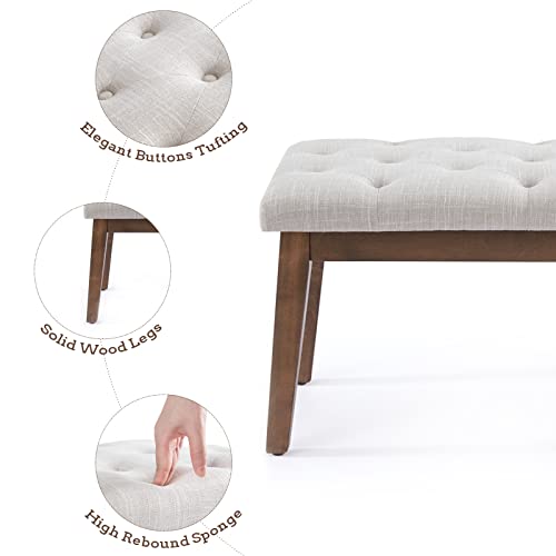 HUIMO Button-Tufted Bench for End of Bed, Entryway Bench with Upholstered Linen Fabric, Ottoman Bench for Living Room,Dining Bench for Kitchen(Beige)