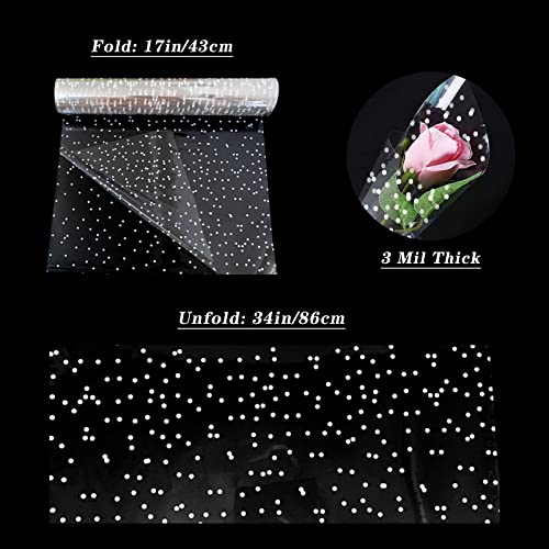 CMFYHM Clear Cellophane Wrap Roll(34" x 120’Ft) 3Mil Polka Dot Cellophane Roll, Cellophane Roll, Gift Wrap Roll, Cellophane Wrap for Gifts, Baskets, Flowers, Party Decorations