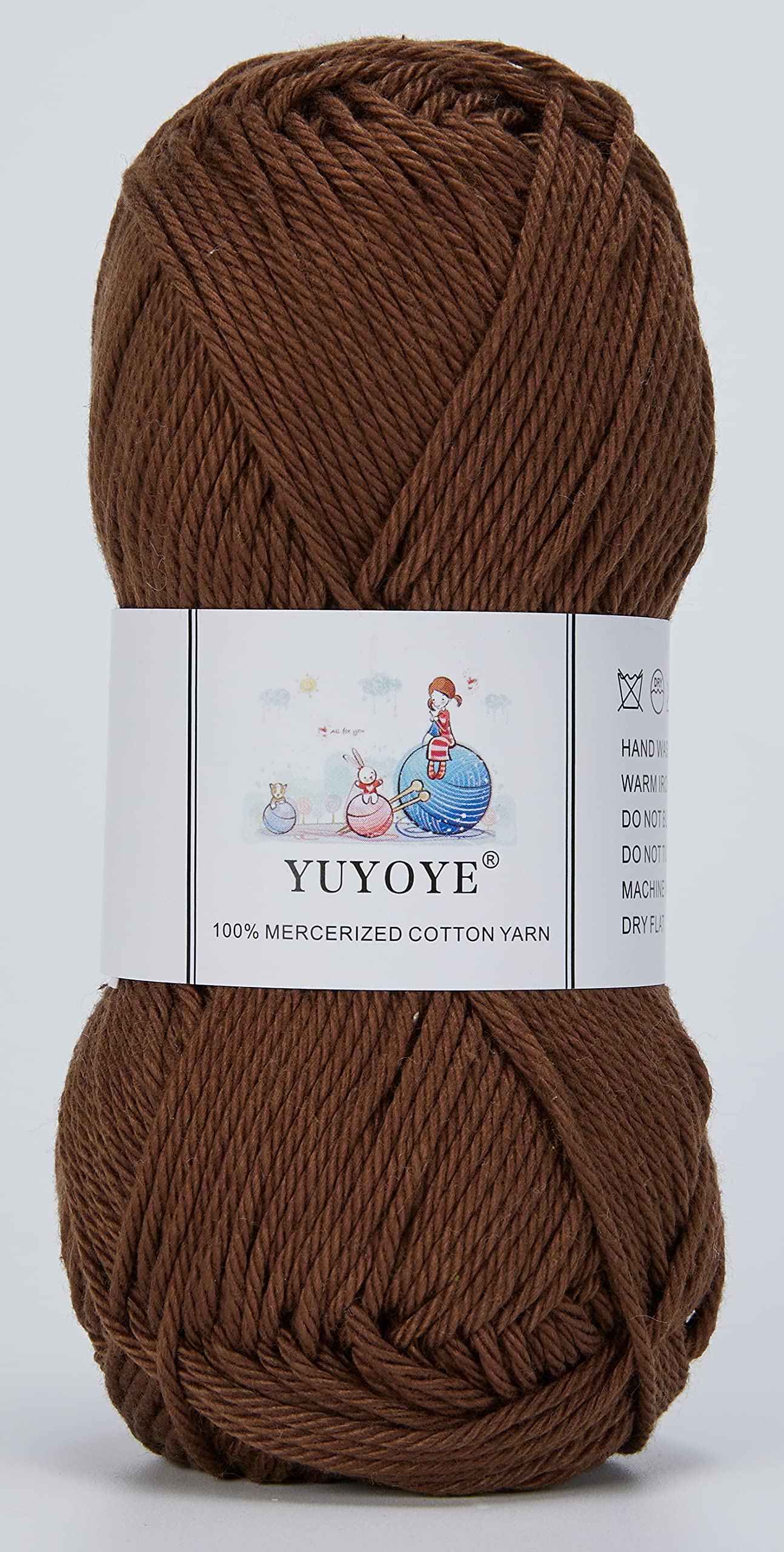 YUYOYE 100% Mercerized Cotton Yarn for Crochet and Knitting - 300g,Brown-08