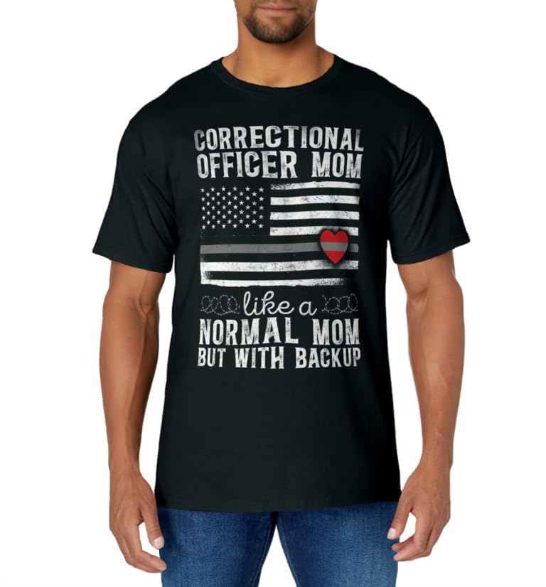 Correctional Officer Mom Mother Heart American Flag T-Shirt