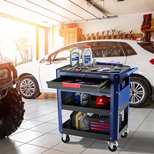 WORKPRO Premium 28” 2-Drawer Rolling Tool Cart, Heavy Duty Utility Industrial Service Cart Storage Organizer with Wheels and Locking System, for Mechanic, Warehouse, Garage, Workshop, 400 lbs Load
