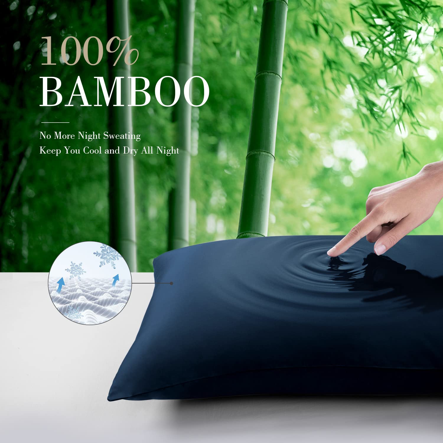 WishSmile Cooling Pillowcases Navy Blue Queen Pillow Cases Pillowcases Set of 2 Breathable Cool Silky Soft Moisture Wicking for Hot Sleepers,Hair and Skin Friendly,2 Pack,20x30 inches