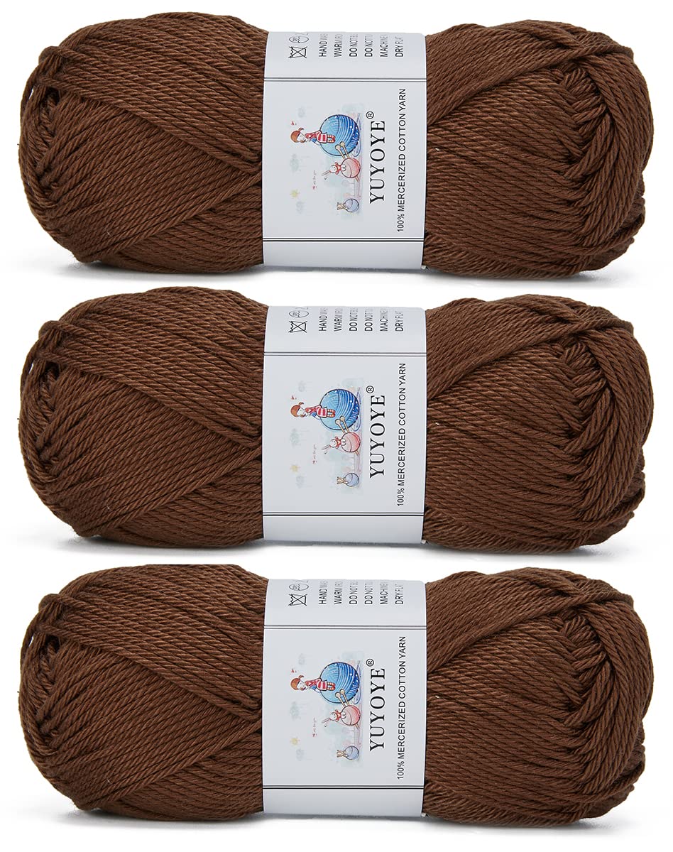 YUYOYE 100% Mercerized Cotton Yarn for Crochet and Knitting - 300g,Brown-08