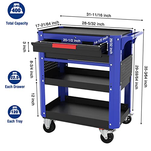 WORKPRO Premium 28” 2-Drawer Rolling Tool Cart, Heavy Duty Utility Industrial Service Cart Storage Organizer with Wheels and Locking System, for Mechanic, Warehouse, Garage, Workshop, 400 lbs Load