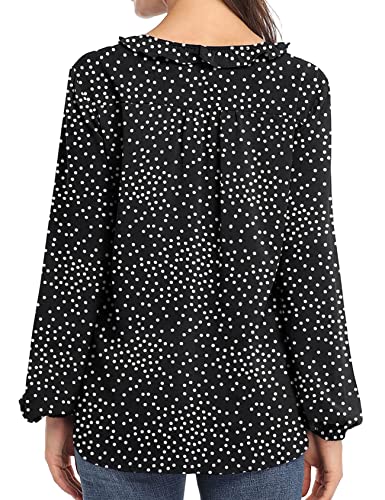 VIISHOW Black Dot Polka Dot Tops Fashion Casual V Neck Ruffled Womens Blouse (Black Dot, Medium)