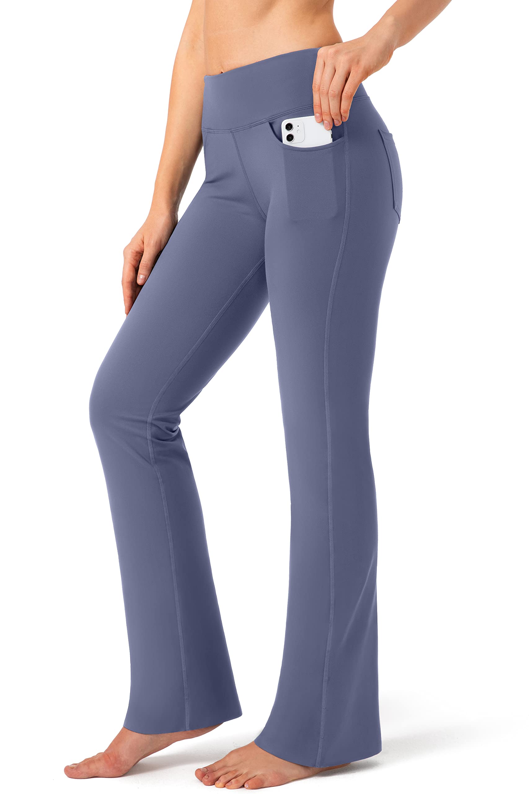 G Gradual Women's Yoga Pants 4 Pockets High Waist Dress Pants Tall Bootcut Work Pants, Dusty Blue, Large