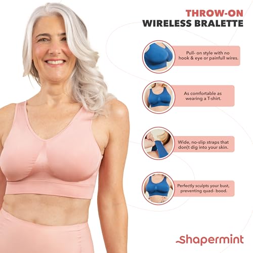 SHAPERMINT Enhanced Smoothing Wireless Bralette for Women with Support | Seamless Bra with Removable Cups | from Small to Plus Size | X-Large, Nude