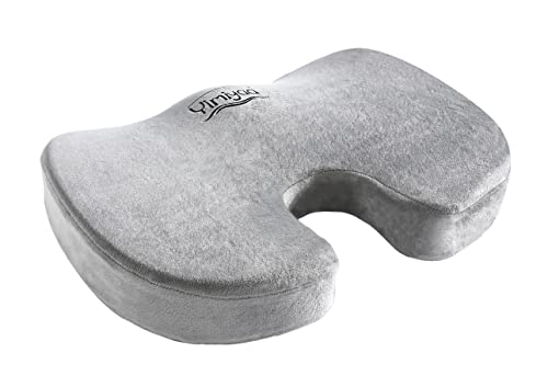 Yimiyaa Seat Cushion Non-Slip Memory Foam Coccyx Protect Cushion for Office Chair Car Seat Cushion,Tailbone Pain Sciatica Back Pain Relief (Gray)