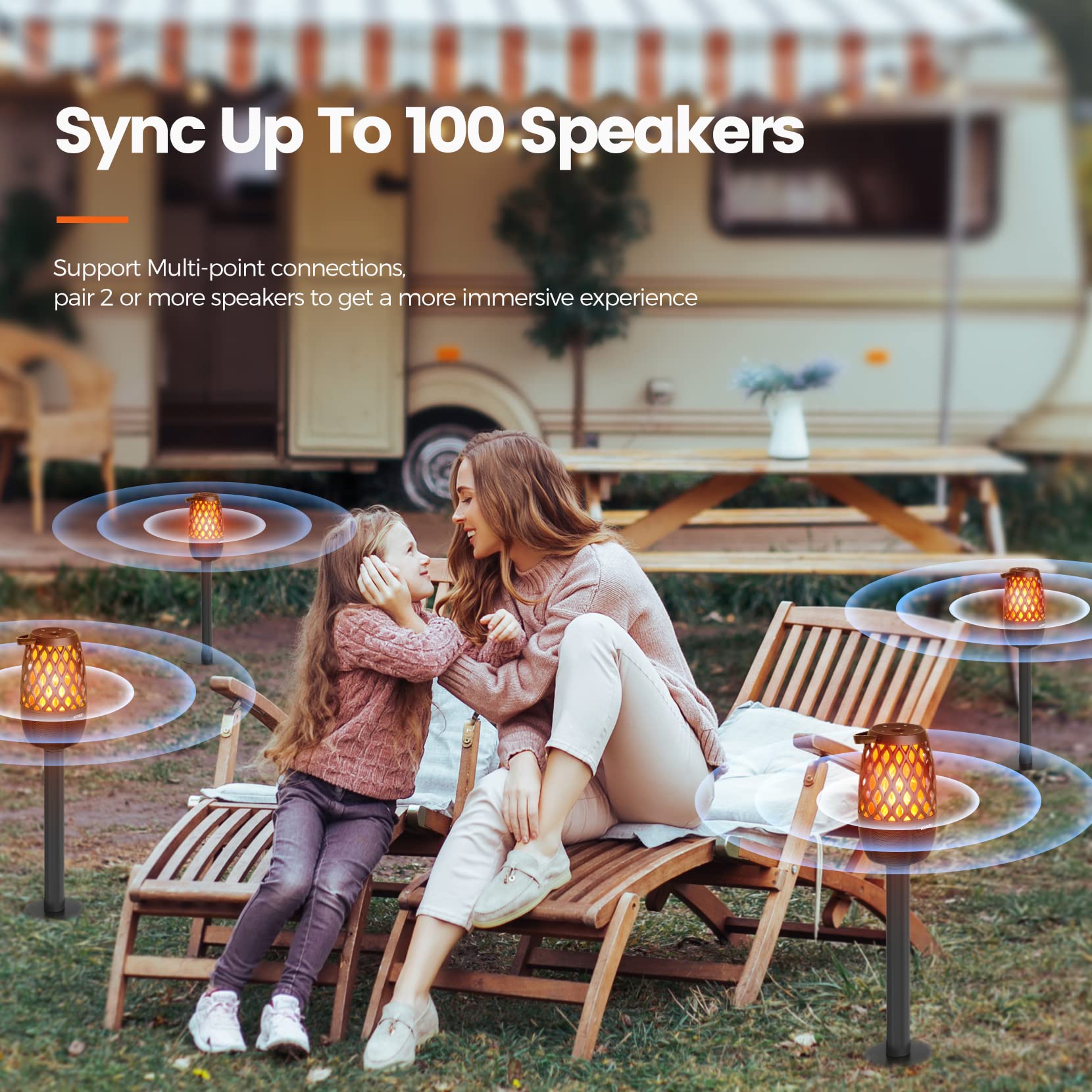 KuccHero Outdoor Bluetooth Speaker with Light, Decor, Tech Gadget Cool Stuff, Sync up to 100 Wireless Portable Speaker with Wall Mount/Stake/Hook, Waterproof for Patio/Yard/Party/Camping