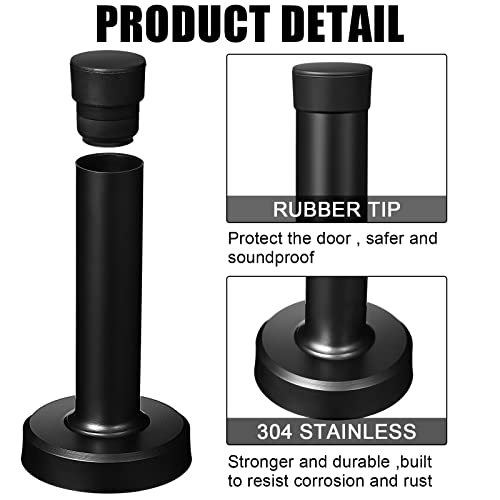 10 Pack Door Stoppers 3.5 Inch 304 Stainless Steel Heavy Duty Door Stops with Rubber Tip Bumper for Wall Door Dtopper Wall Protector Sound Dampening (Black)
