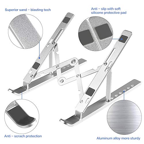 Yvnicll Laptop Stand for Desk,Adjustable Ergonomic Portable Aluminum Laptop Holder,Compatible with MacBook Air Pro, HP, Lenovo, Dell, More 10-15.6β Laptops and Tablets (Silver)